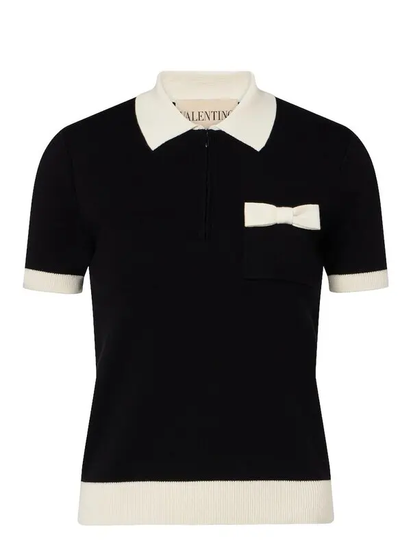 Valentino Garavani Bow Detail Cotton Polo Shirt - Black