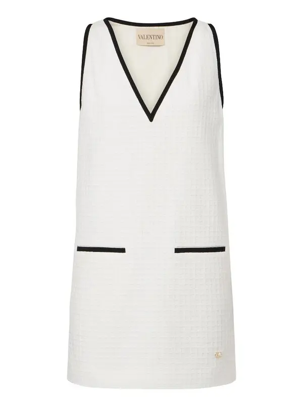 Valentino Garavani Cotton Tweed V-neck Minidress - White