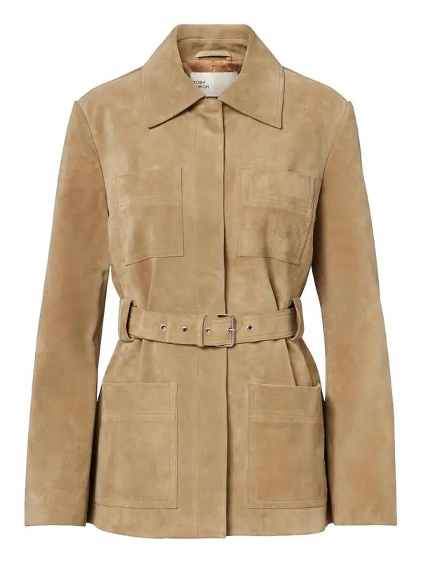 Tory Burch Belted Suede Jacket - Beige