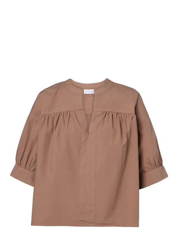 Velvet By Graham & Spencer Yuna Cotton Blouse - Brown