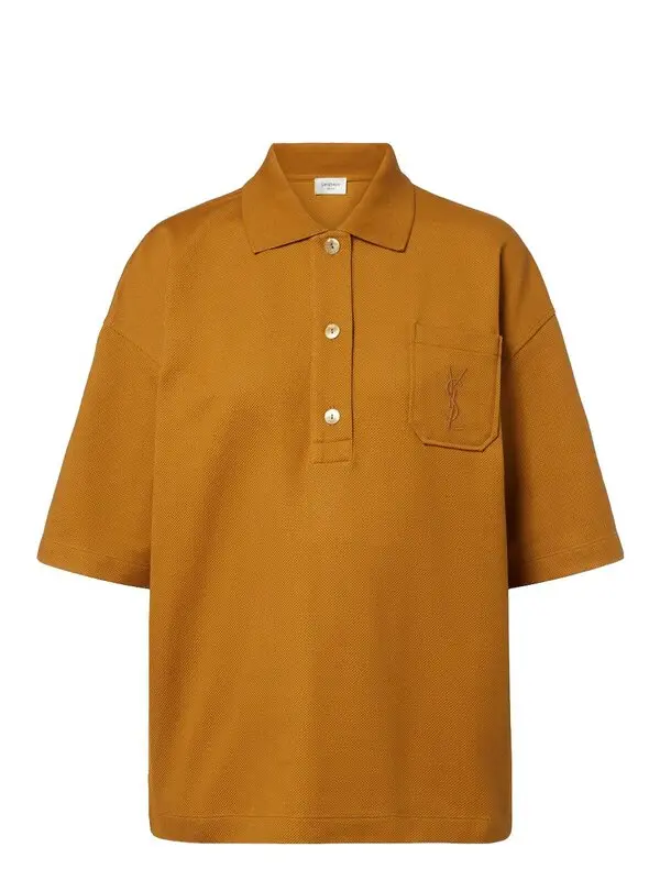 Saint Laurent Cassandre Cotton Polo Shirt - Brown