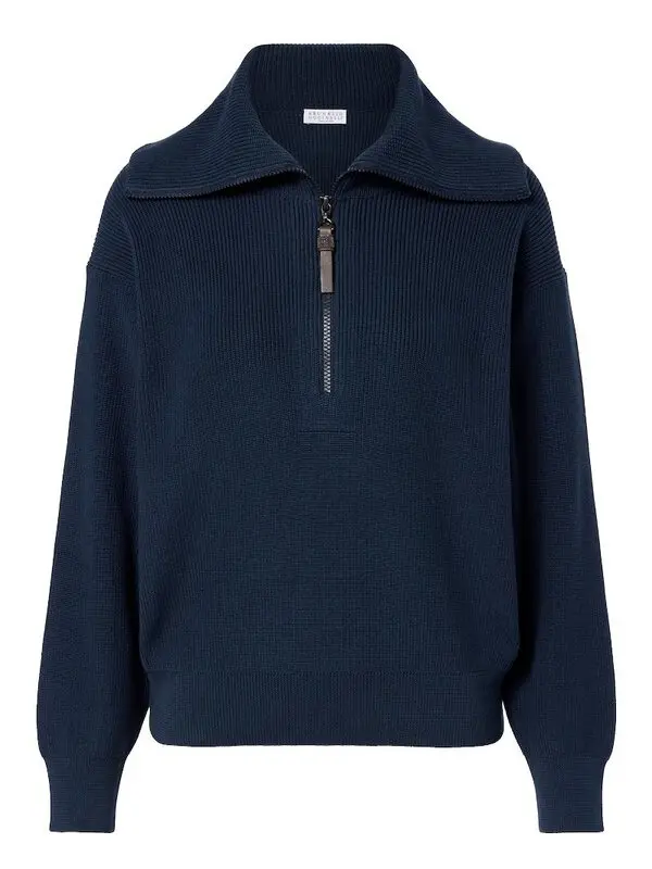 Brunello Cucinelli Monili Cotton Half-zip Sweater - Blue