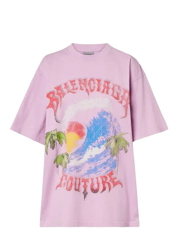 Balenciaga Printed Cotton Jersey T-shirt - Purple