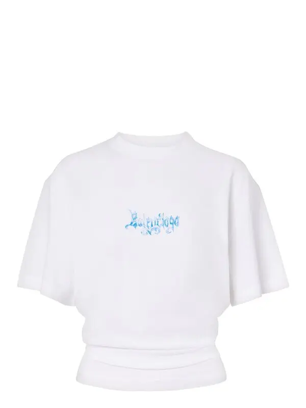 Balenciaga Logo Cotton Jersey Top - White