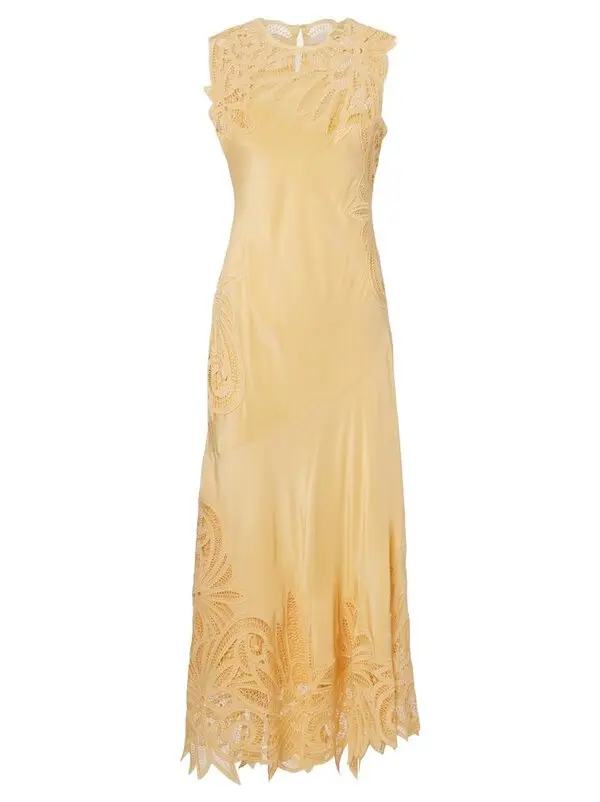 Ulla Johnson Idra Lace-trimmed Silk Midi Dress - Yellow