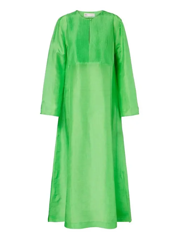 Tory Burch Pleated Linen And Silk Kaftan - Green