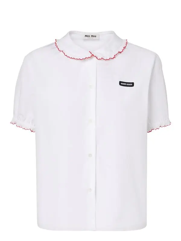 Miu Miu Scalloped Cotton Poplin Shirt - White
