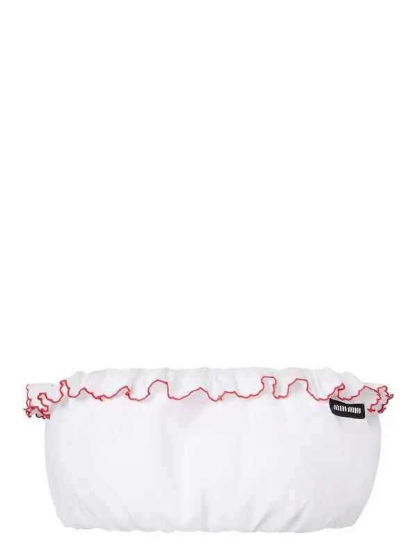 Miu Miu Scalloped Cotton Poplin Bandeau Top - White