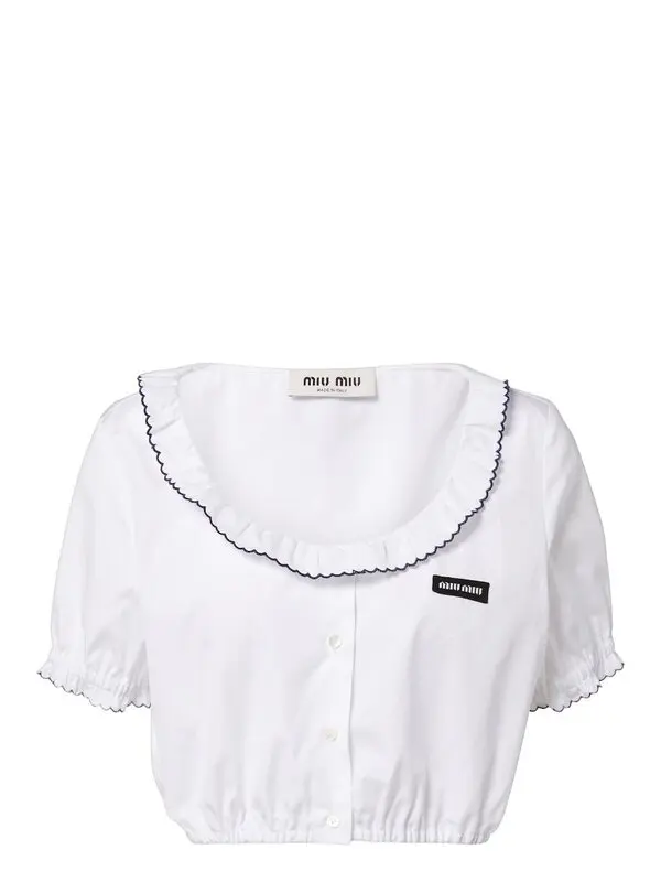 Miu Miu Scalloped Cotton Poplin Crop Top - White