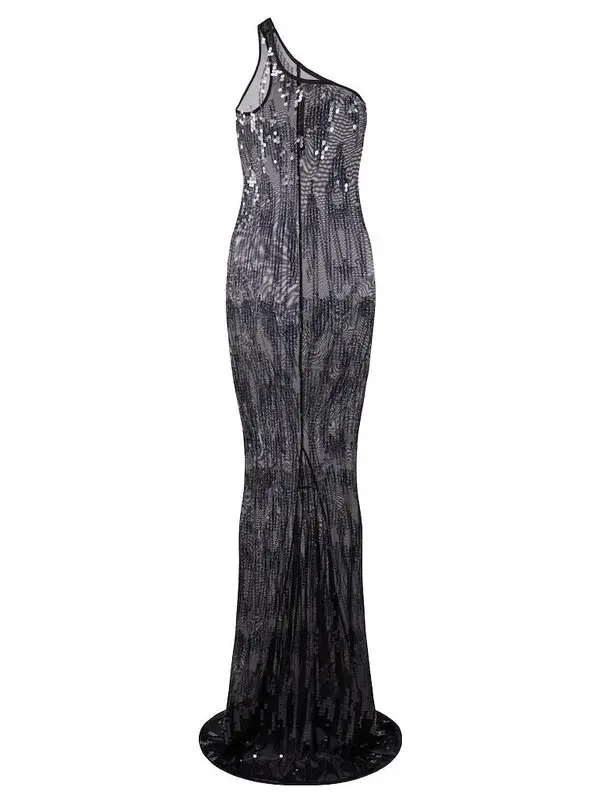 Rick Owens One-shoulder Sequined Tulle Gown - Black