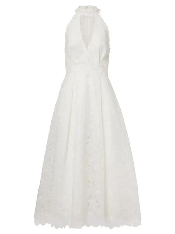 Costarellos Lavinia Embroidered Organza Cocktail Dress - White
