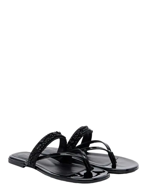 Dries Van Noten Embellished Patent Leather Thong Sandals - Black