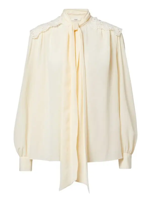Chloé Lace-trimmed Silk Crêpe De Chine Blouse - White