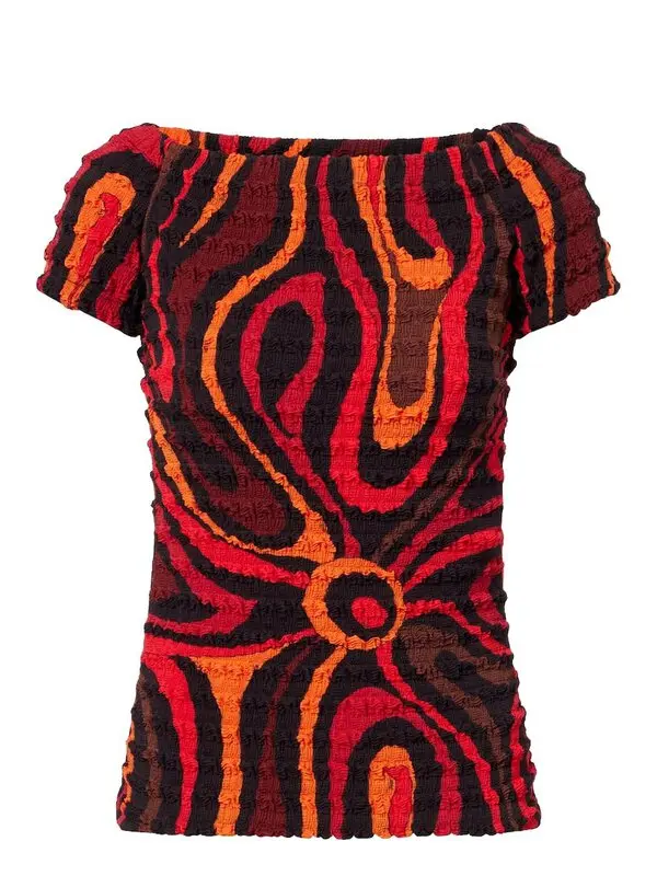 Emilio Pucci Marmo Off-shoulder Smocked Crop Top - Orange