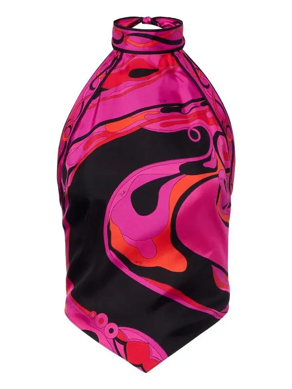 Emilio Pucci Orchidee Halterneck Silk Twill Top - Purple
