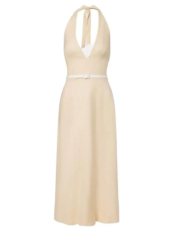 Posse Pamela Halterneck Linen Midi Dress - Beige