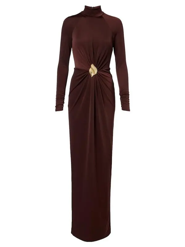 Rebecca Vallance Embellished Gathered Jersey Gown - Brown