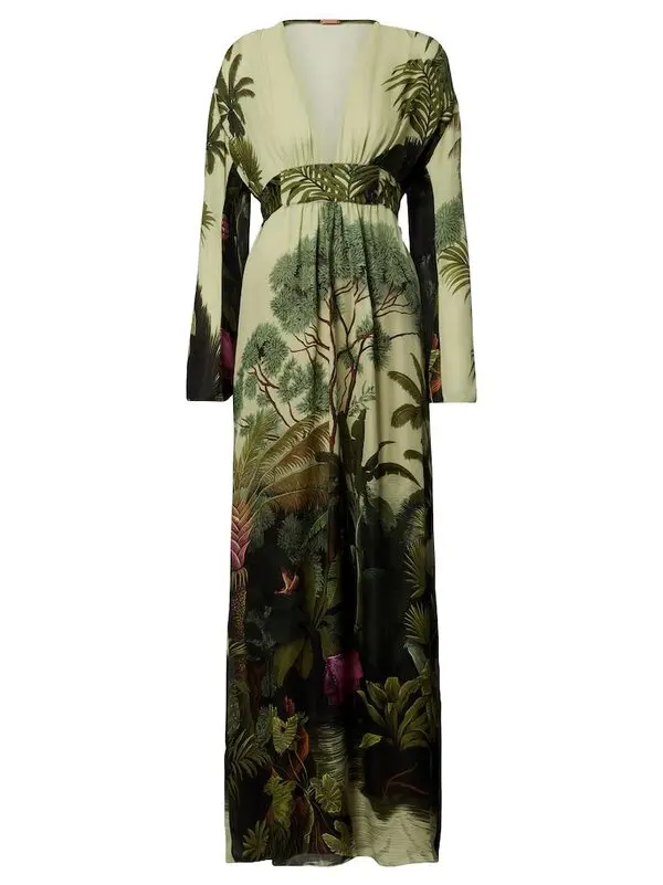 Johanna Ortiz Printed Silk Maxi Dress - Green