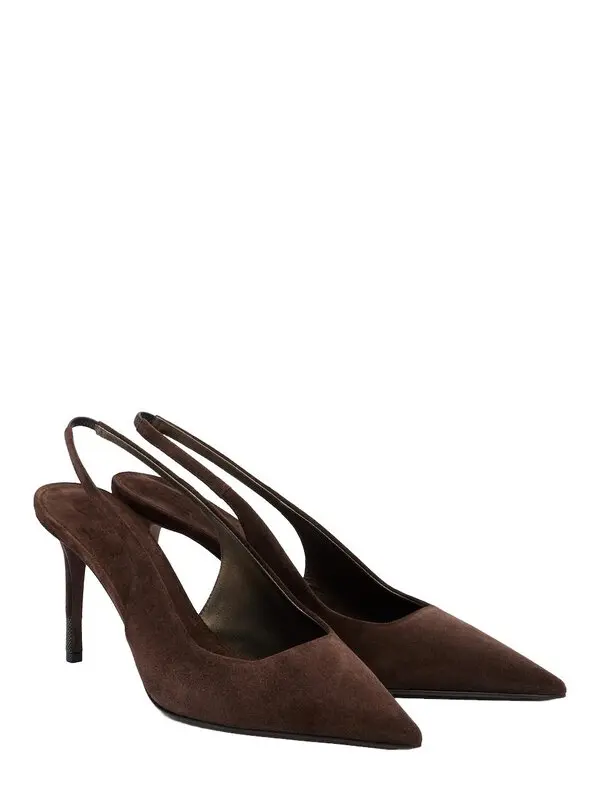 Brunello Cucinelli Monili Suede Slingback Pumps - Brown