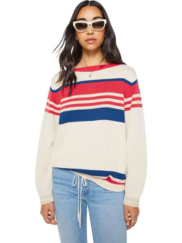 MOTHER The L/s Skipper Ivory Multi Stripe Shirt - Red