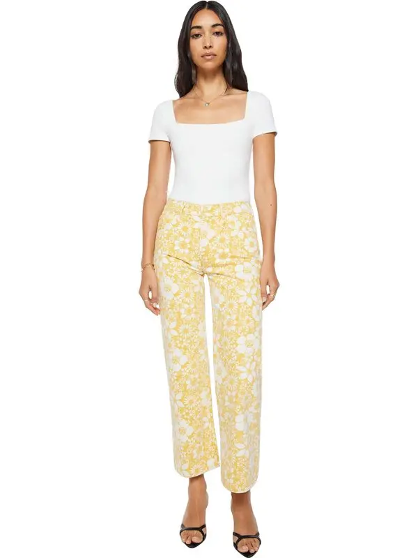 MOTHER Mid Rise Rambler Zip Ankle Floral Notes Pants - Yellow