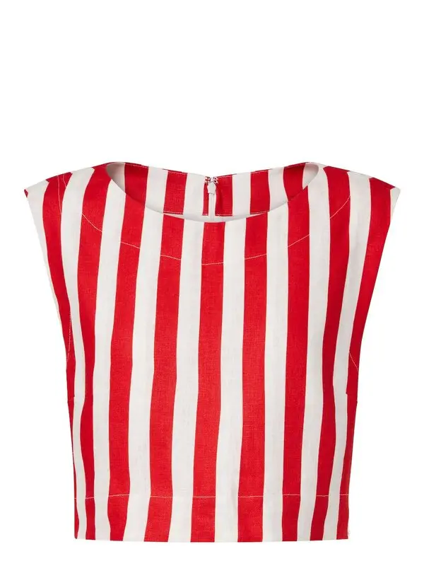 Posse Martina Striped Linen Crop Top - Red