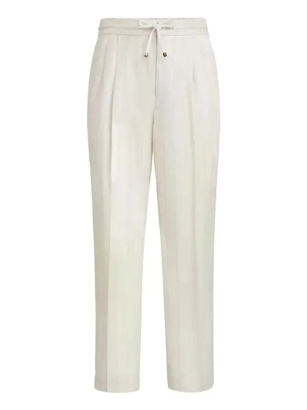 Brunello Cucinelli Linen Chalk Stripe Chevron Trousers - Neutrals