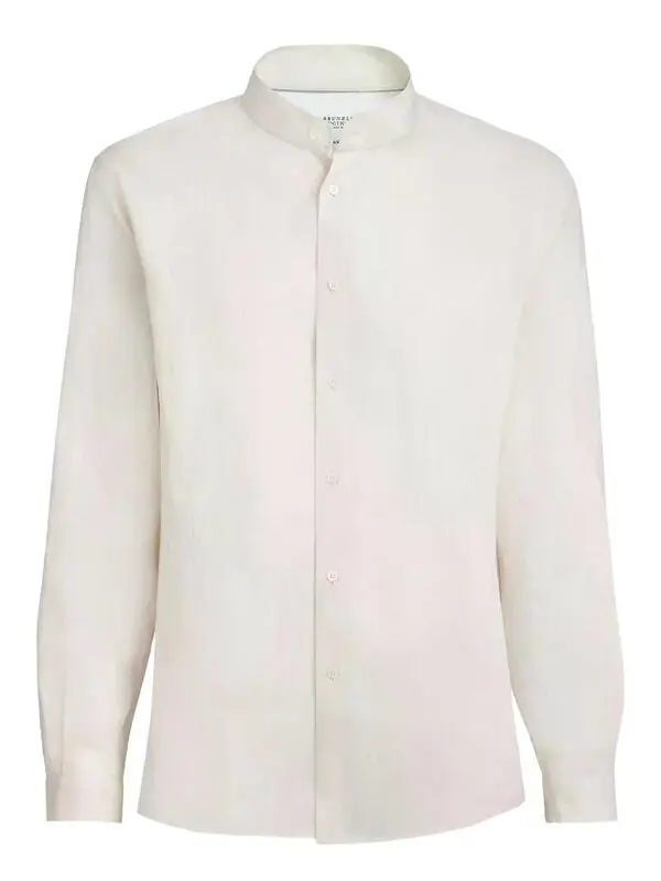 Brunello Cucinelli Linen Easy Fit Shirt With Mandarin Collar - Neutrals