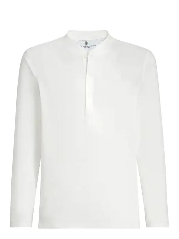 Brunello Cucinelli Linen And Cotton Jersey Long Sleeve T-shirt With Henley Collar - Neutrals