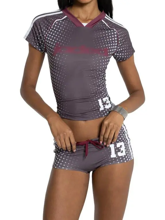 JADED LONDON Illusion Print Football Crop T-shirt - Grey