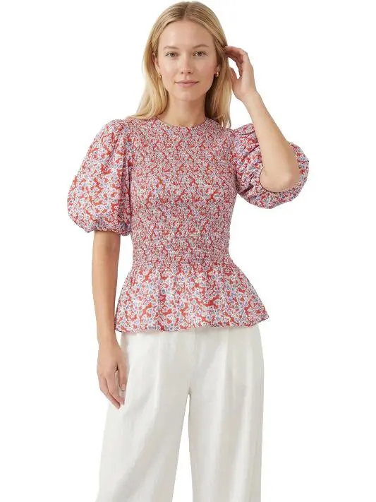 RO'S GARDEN Luz Top In Boton Print - Red Botan