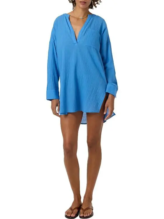 O'Neill Belizin Long Sleeve Semisheer Cotton Cover-up Tunic - Blue