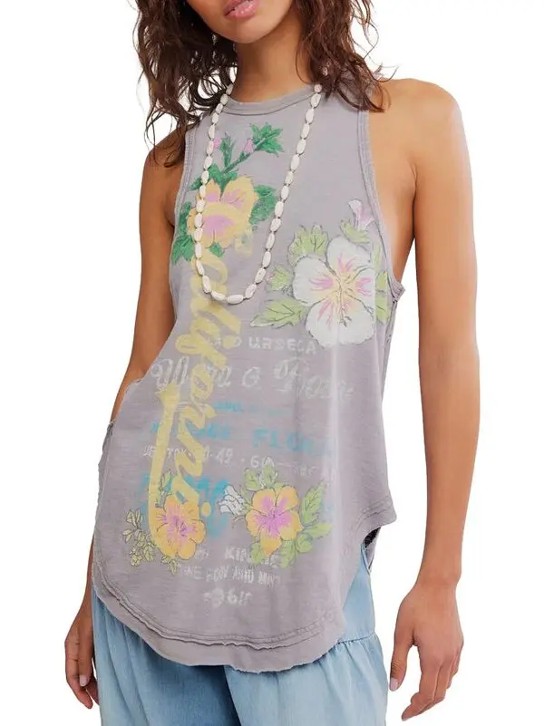Free People Rosie Graphic Tank - Grey Combo