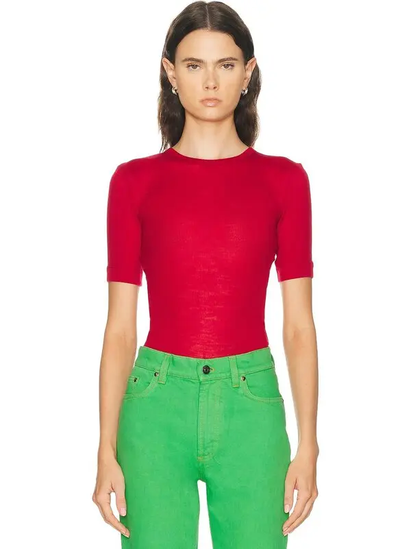 Versace Ribbed Short Sleeve Top - Lipstick Red