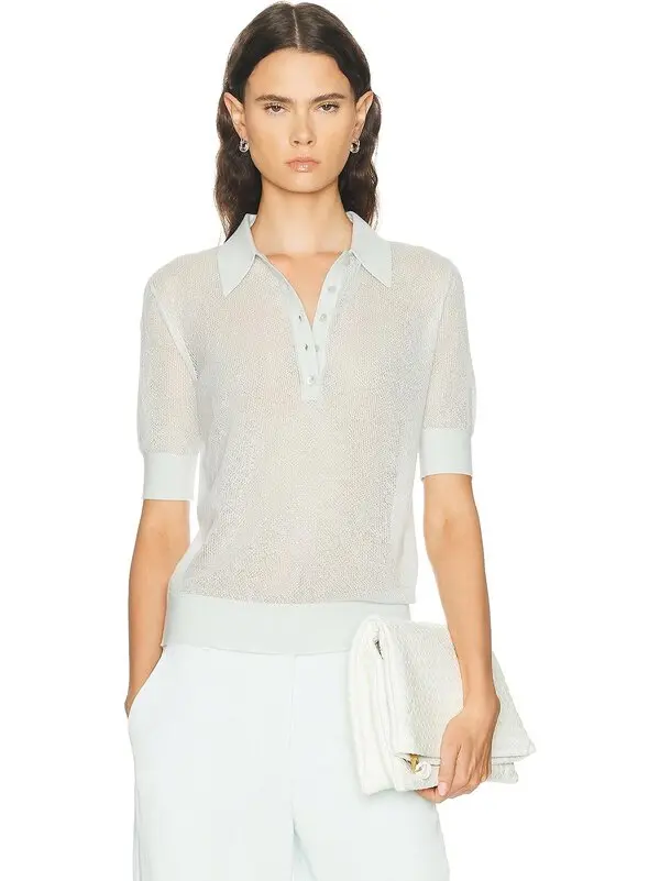TWP Open Stitch Slim Polo Top - Blue Flower
