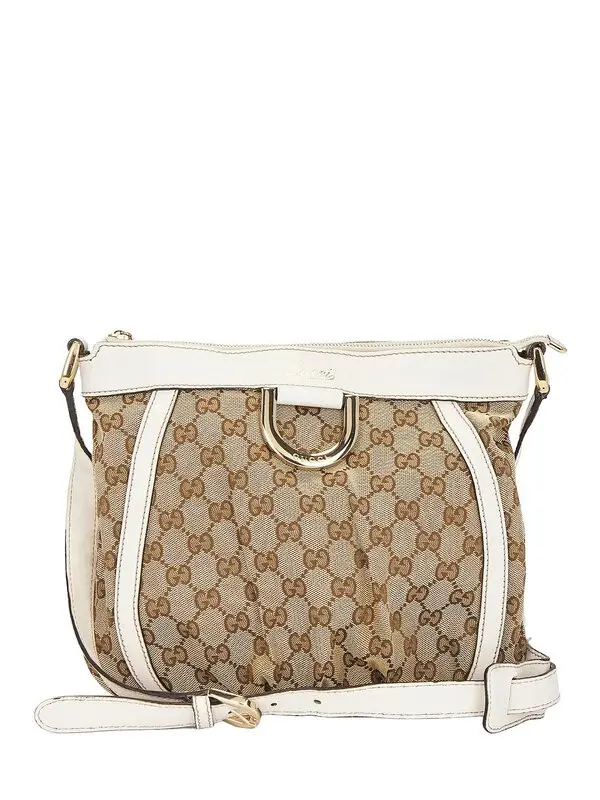 Gucci Abbey Messenger Bag In Gg Canvas And Calfskin - Beige