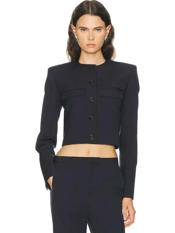 Khaite Cropped Padded Shoulders Jacket - Dark Navy