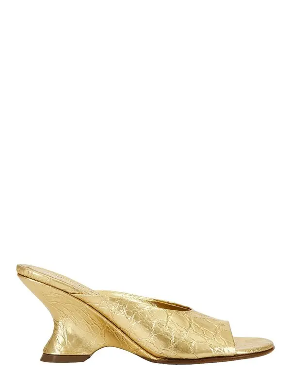 Dries Van Noten Metallic Embossed Leather Mule Sandals - Gold