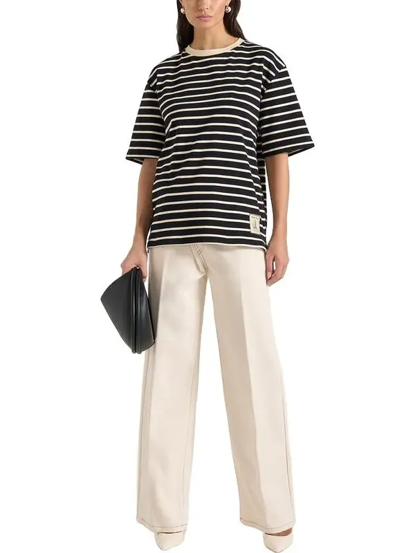 Manière De Voir Striped Relaxed Fit Cotton T-shirt - Black/cream