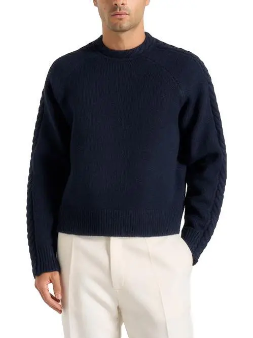 Manière De Voir Textured Raglan Knit Jumper - Navy