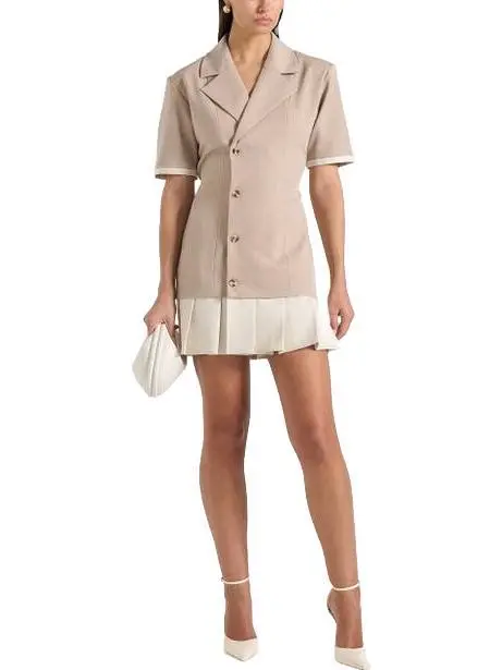 Manière De Voir Baya Tailored Blazer Dress With Cinch Waist And Pleated Skirt - Taupe