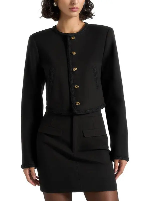 Manière De Voir Maniere De Voir Cropped Tailored Jacket With Braided Trim - Black