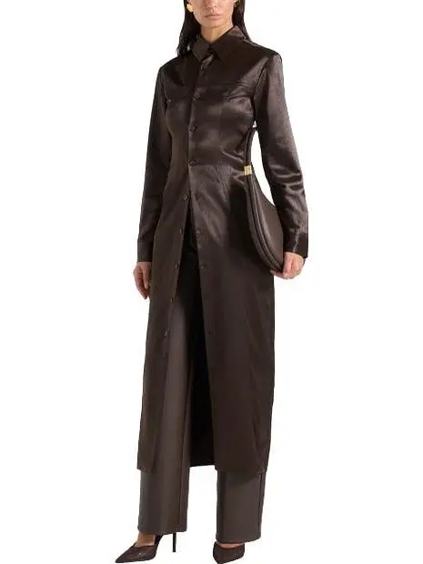 Manière De Voir Crinkled Satin Midi Shirt Dress - Dark Brown