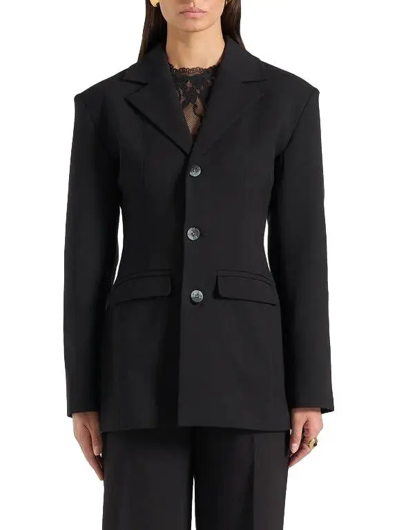 Manière De Voir Manier De Voir Claire Wide Shoulder Cinch Waist Blazer - Black