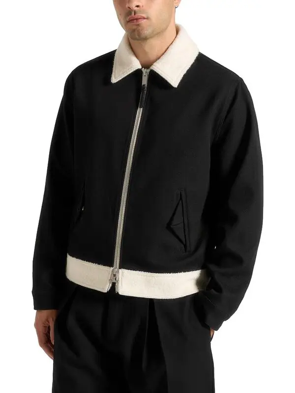 Manière De Voir Keith Twill Contrast Jacket With Wool Detailing - Black