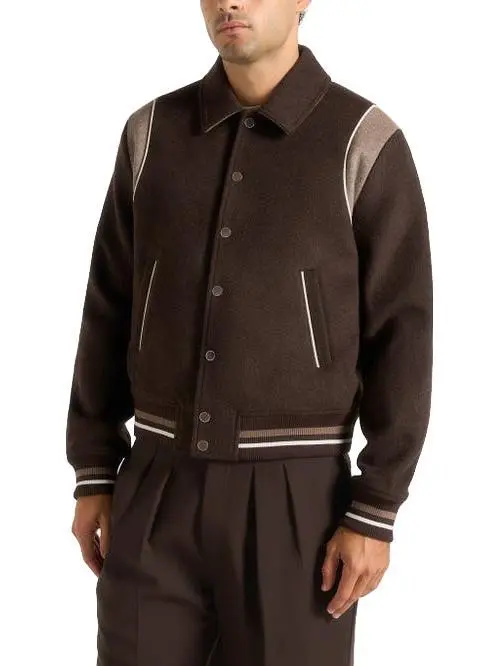 Manière De Voir Contrast Wool Varsity Jacket - Brown