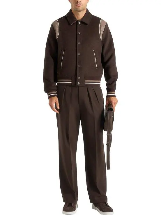 Manière De Voir Contrast Wool Varsity Jacket - Brown