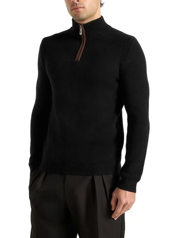 Manière De Voir Quarter Zip Knit Jumper With Contrast Detailing - Black