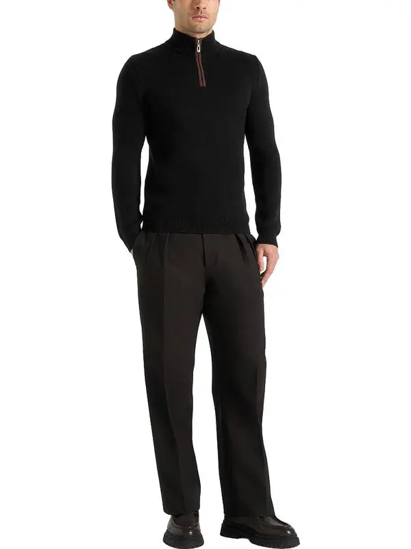 Manière De Voir Quarter Zip Knit Jumper With Contrast Detailing - Black
