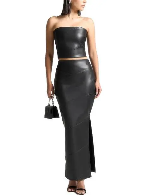 Manière De Voir Vegan Leather Midaxi Skirt With Side Split - Black